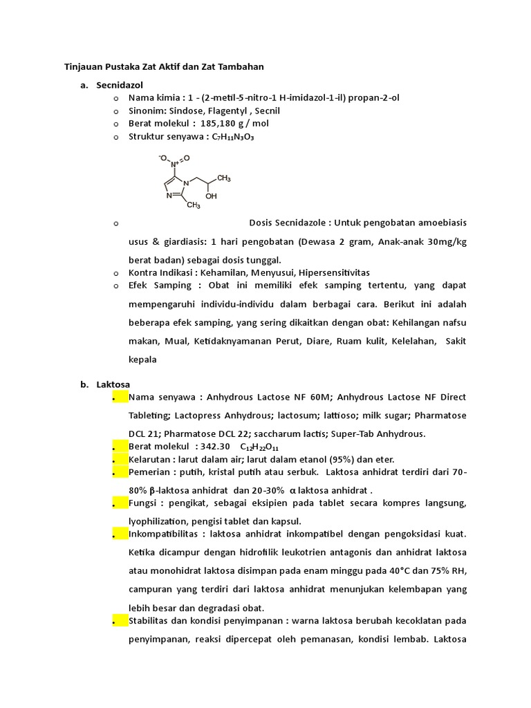 Tinjauan Pustaka Zat Aktif Dan Zat Tambahan | PDF