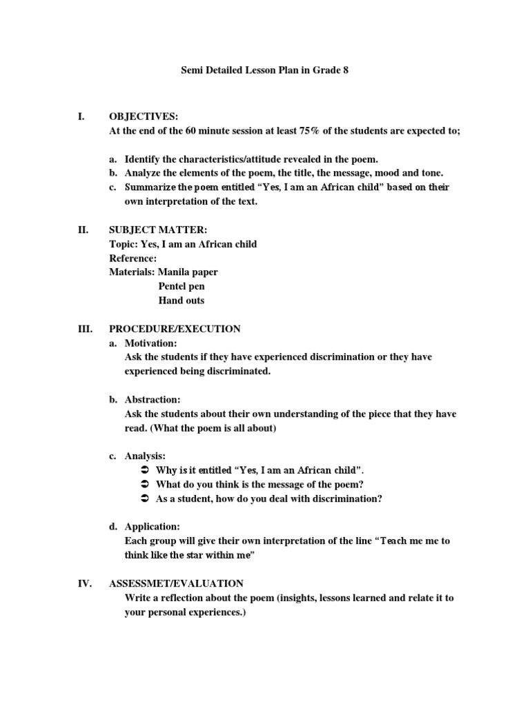 1 Semi Detailed Lesson Plan in Grade 8 | PDF | General Fiction