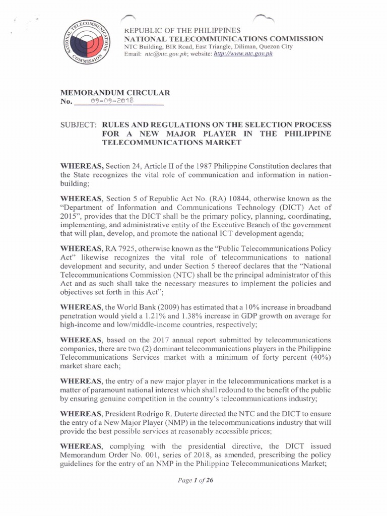 NTC TOR Memorandum Circular No. 09-09-2018 | PDF | U.S. Securities And Exchange Commission | Expense