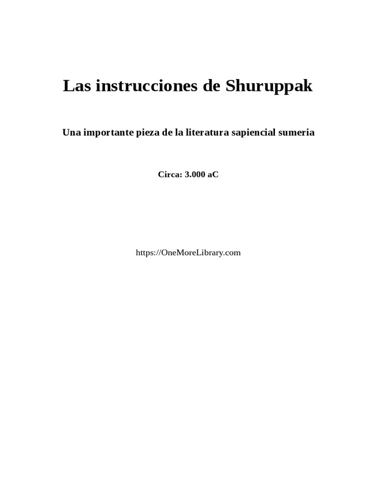Las Instrucciones de Shuruppak | PDF | Historia | Libros para adolescentes