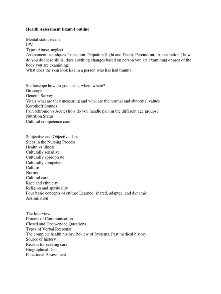 Health Assessment Exam I Outline | PDF