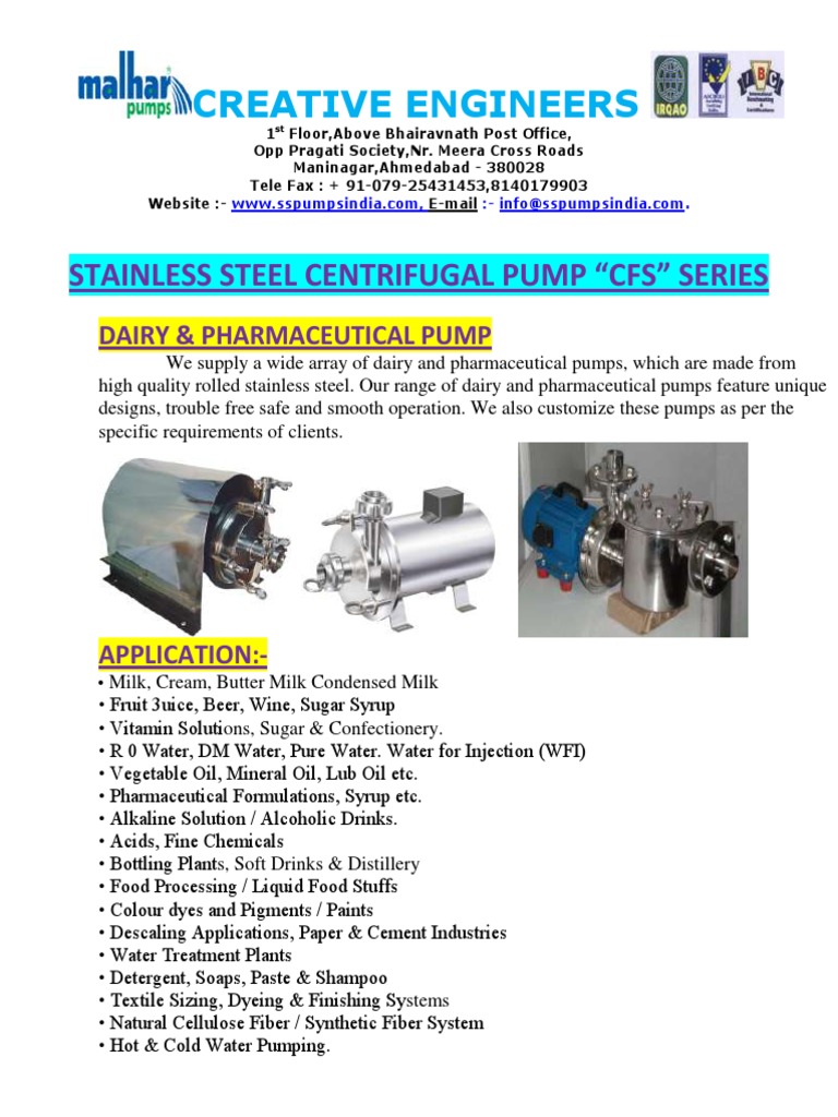 1.3 Sanitary Pumps Cfs | PDF | Pump | Milk