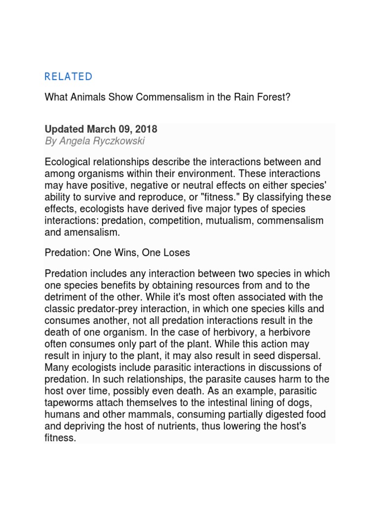 Ecological Relationship | PDF | Symbiosis | Parasitism