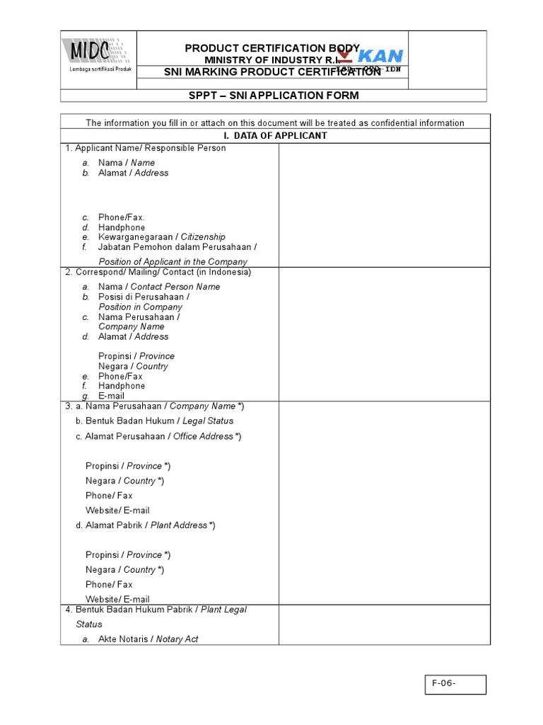 3.SPPT SNI Application Form | PDF