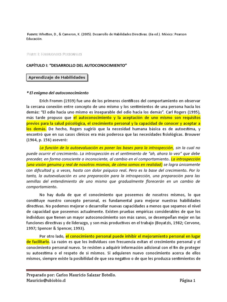 Habilidades Directivas Autoconocimiento | PDF | Conocimiento | Toma de ...