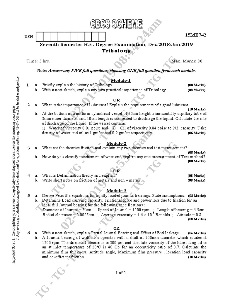 15me742 Dec18-Jan19 PDF | PDF | Bearing (Mechanical) | Friction 15me742 Dec18-Jan19 PDF | PDF | Bearing (Mechanical) | Friction