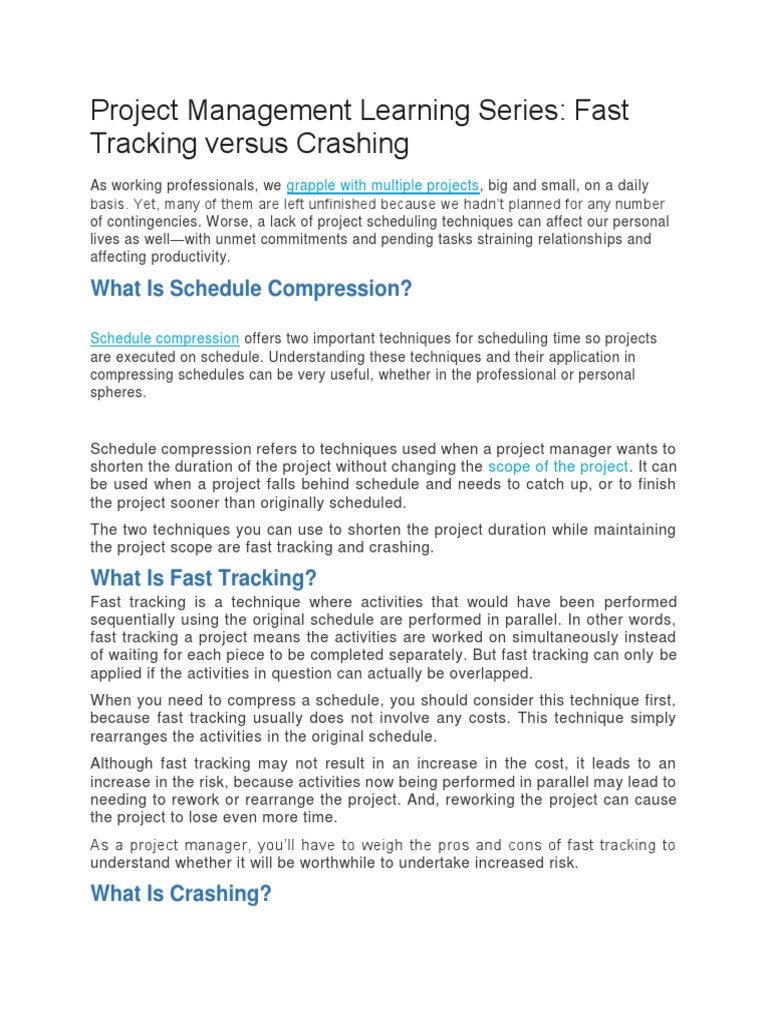 Fast Tracking vs. Crashing in Projects | PDF | Project Management ...