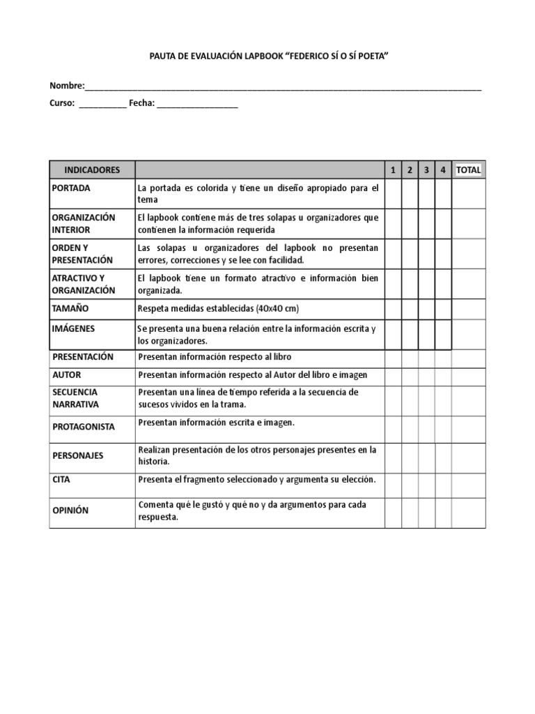 Pauta Evaluación Lapbook | PDF Pauta Evaluación Lapbook | PDF