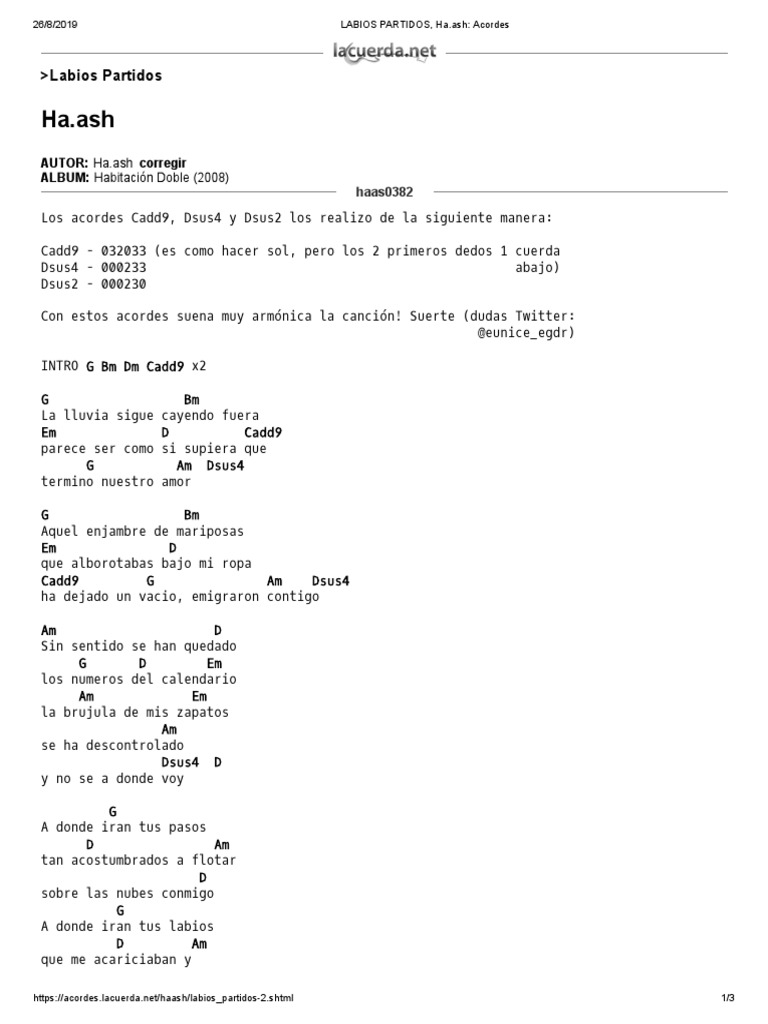 Labios Partidos Ha.ash acordes | PDF | Música grabada | Música pop