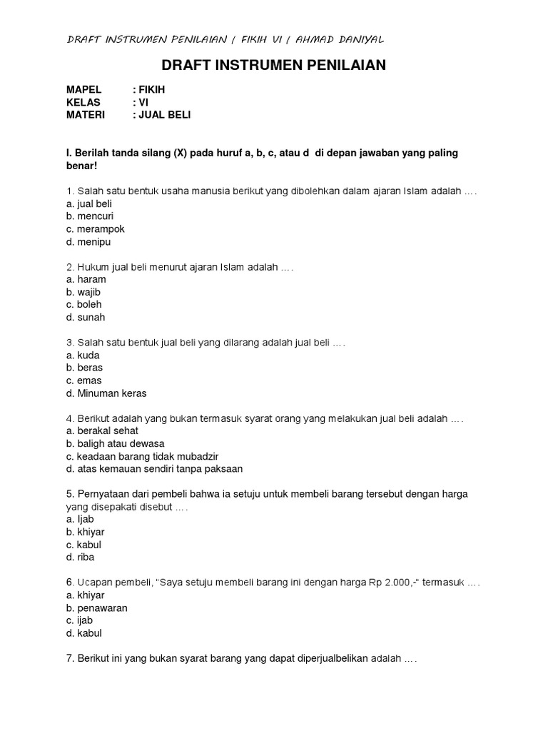 Draft Instrumen Penilaian Fikih-Ahmad Daniyal | PDF