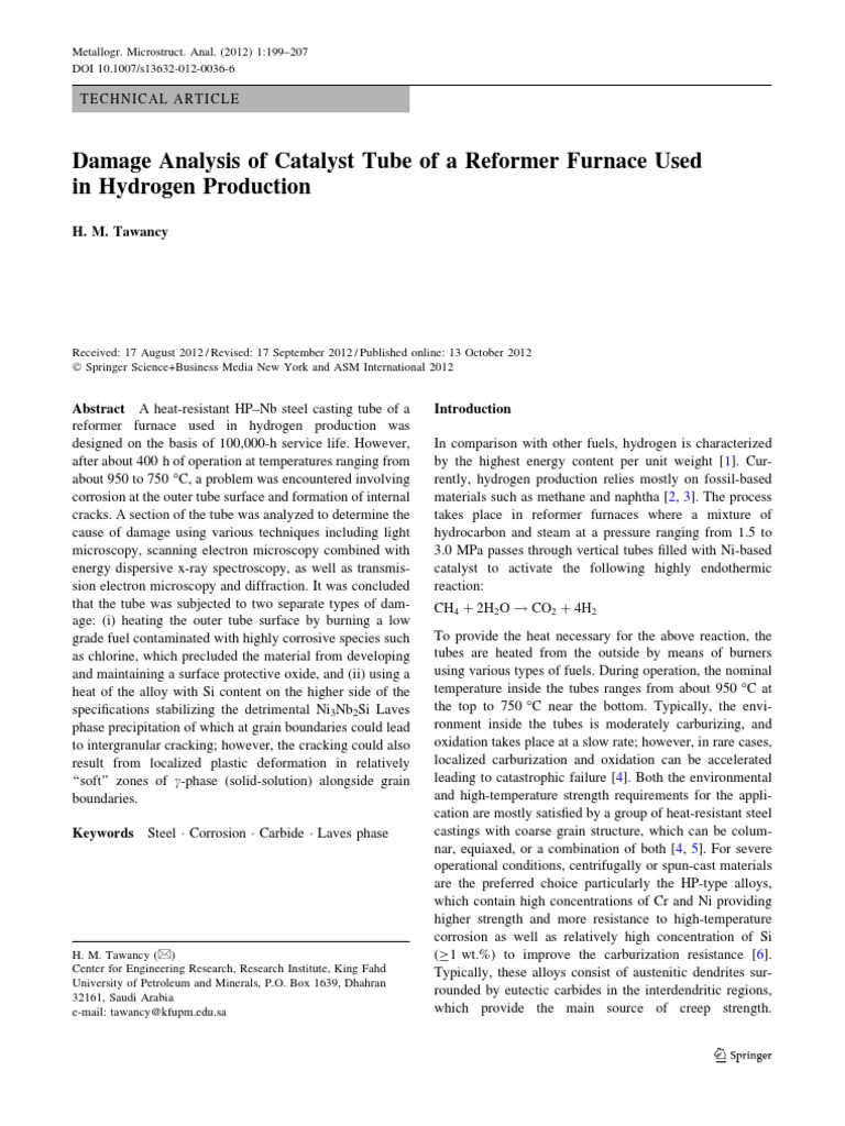 Catalyst Tube Damage in Reformer Furnace | PDF | Electron Microscope ...