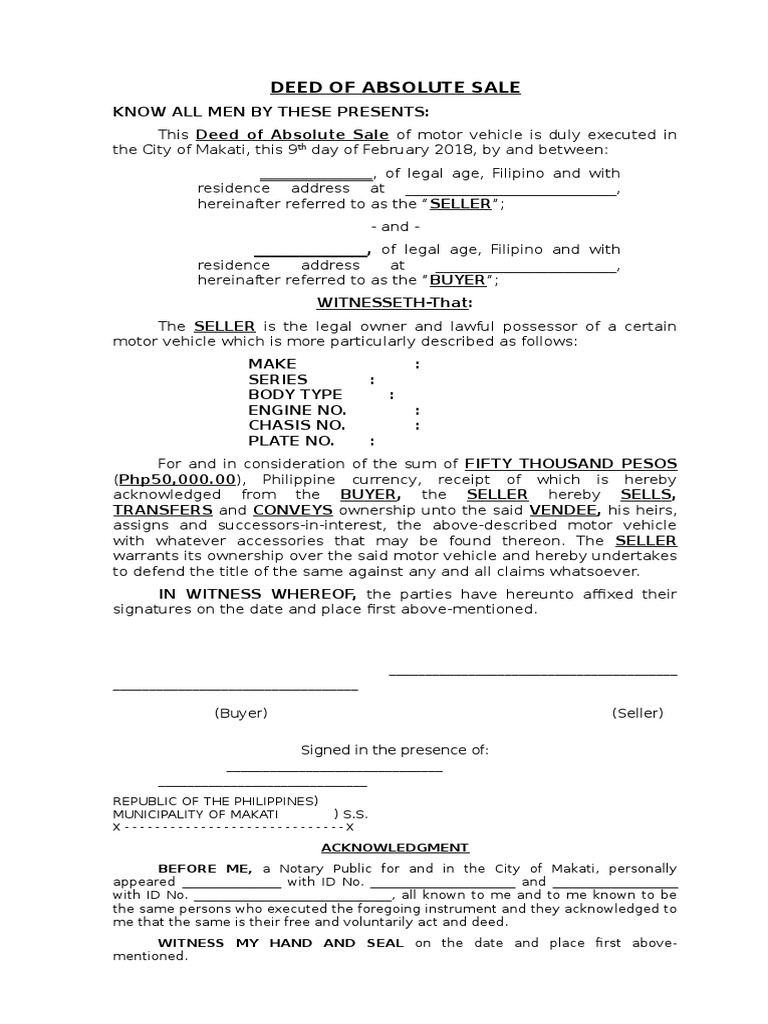 Deed of Sale | PDF | Deed | Civil Law (Legal System)
