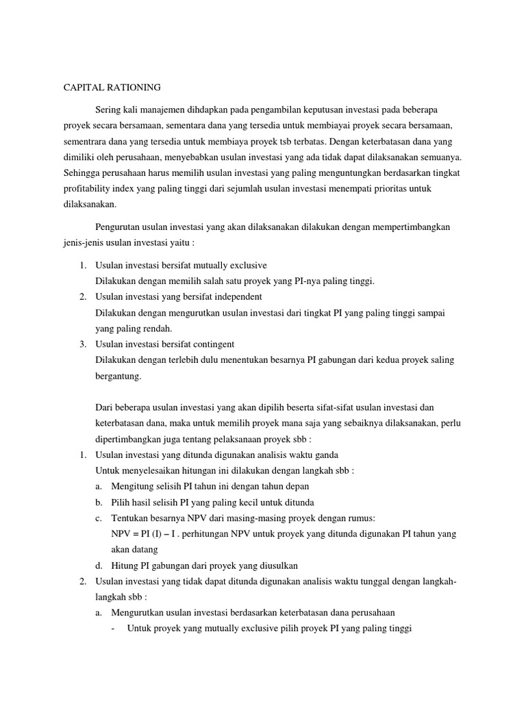 Capital Rationing | PDF