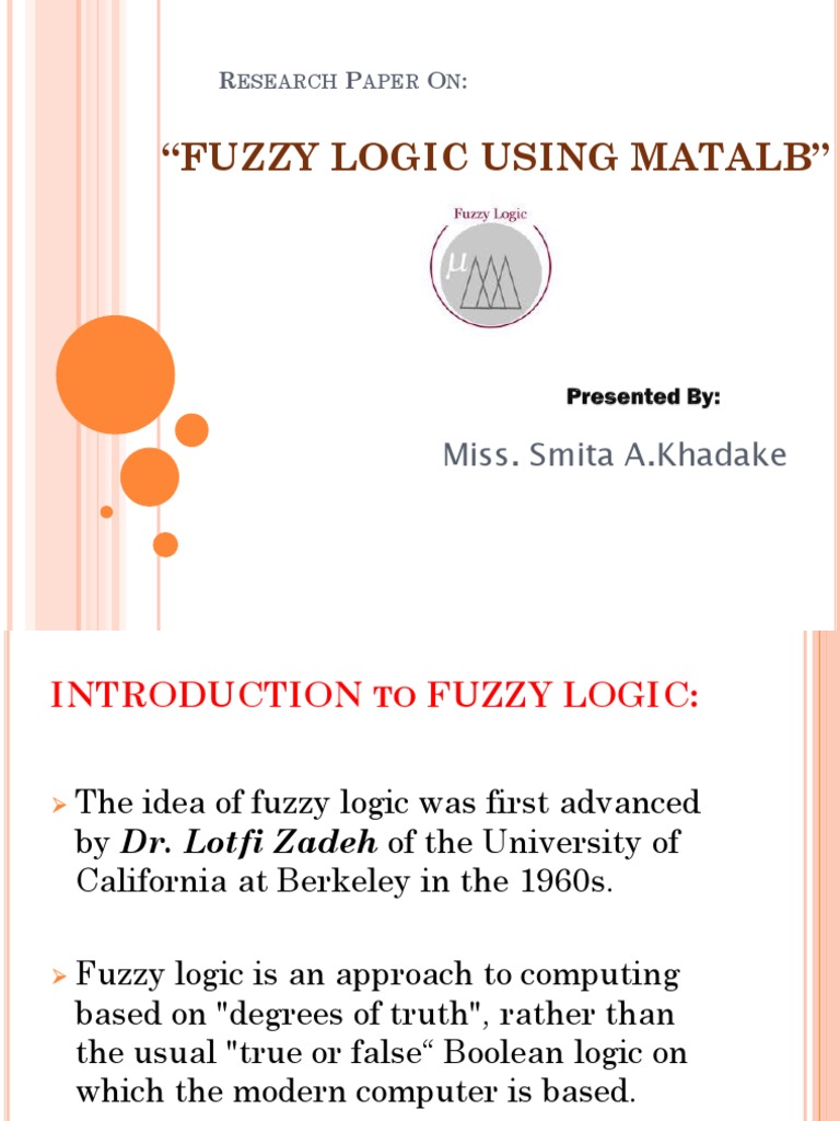 "Fuzzy Logic Using Matalb": Miss. Smita A.Khadake | PDF | Fuzzy Logic ...