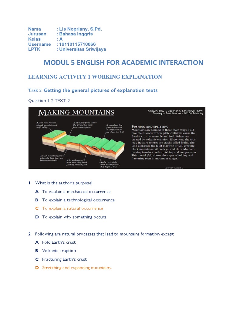 Modul 5 English For Academic Interaction: Learning Activity 1 Working ...