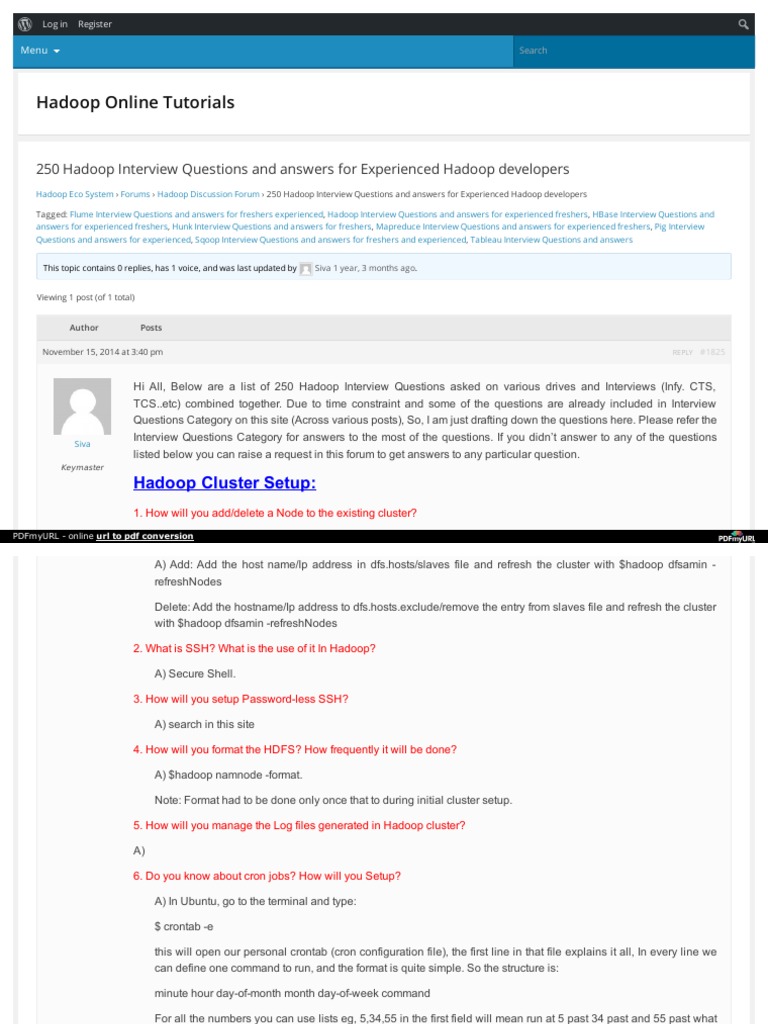 Hadoop Online Tutorials: 250 Hadoop Interview Questions and Answers For Experienced Hadoop ...