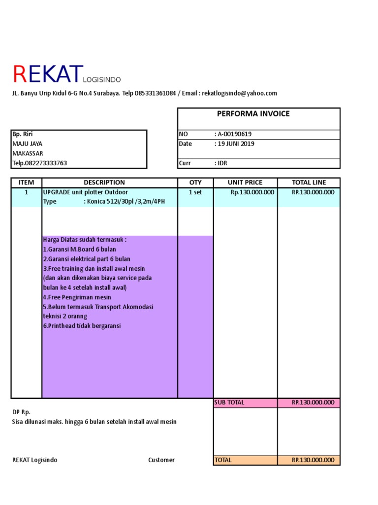 Invoice Upgrade Plotter Outdoor Surabaya | PDF