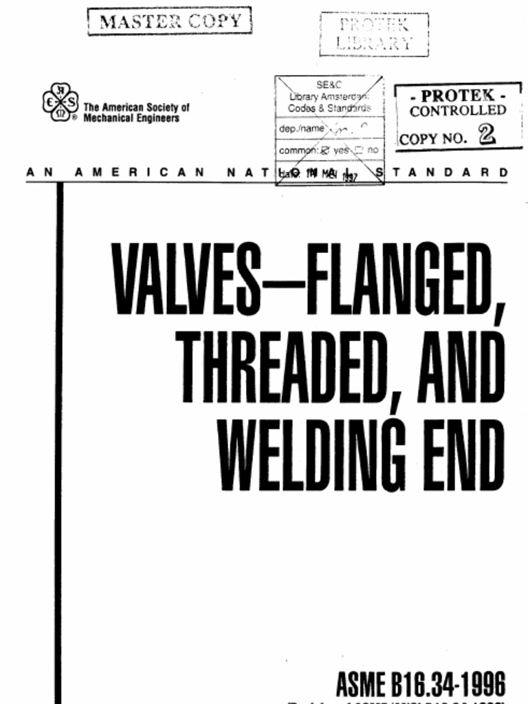 ASME B16.34 - Valves-Flanged, Threaded, & Welding End - 1996 | PDF