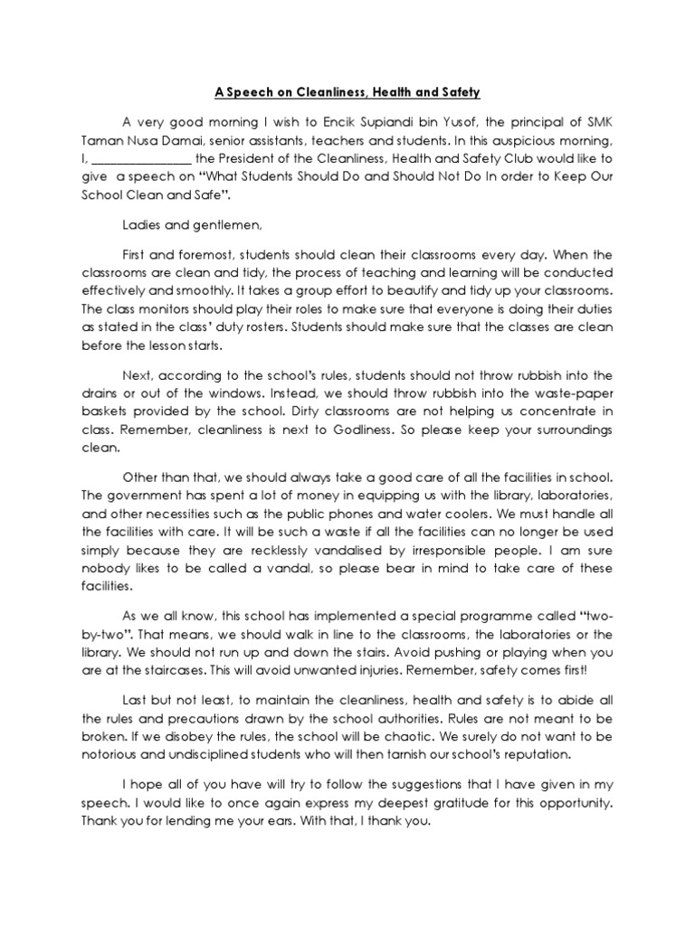 A Speech On Cleanliness | PDF | Learning