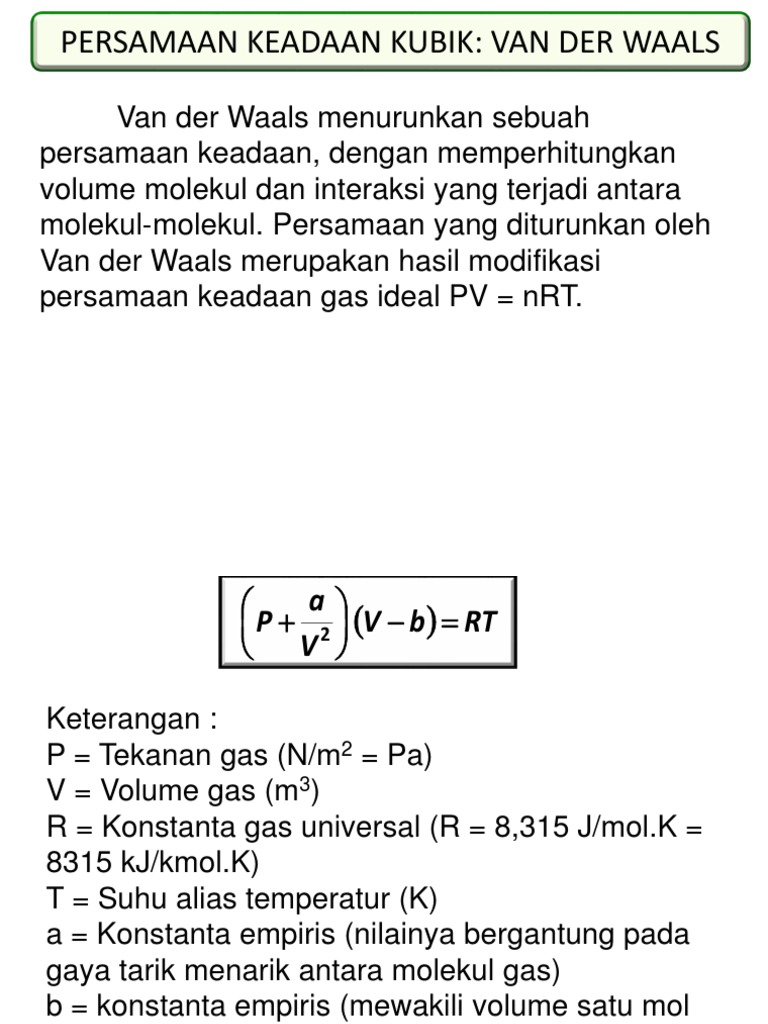 Persamaan Van der Waals dan Redlich-Kwong | PDF