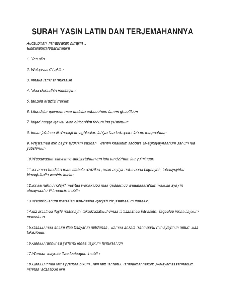 Surah Yasin Latin Dan Terjemahannya | PDF