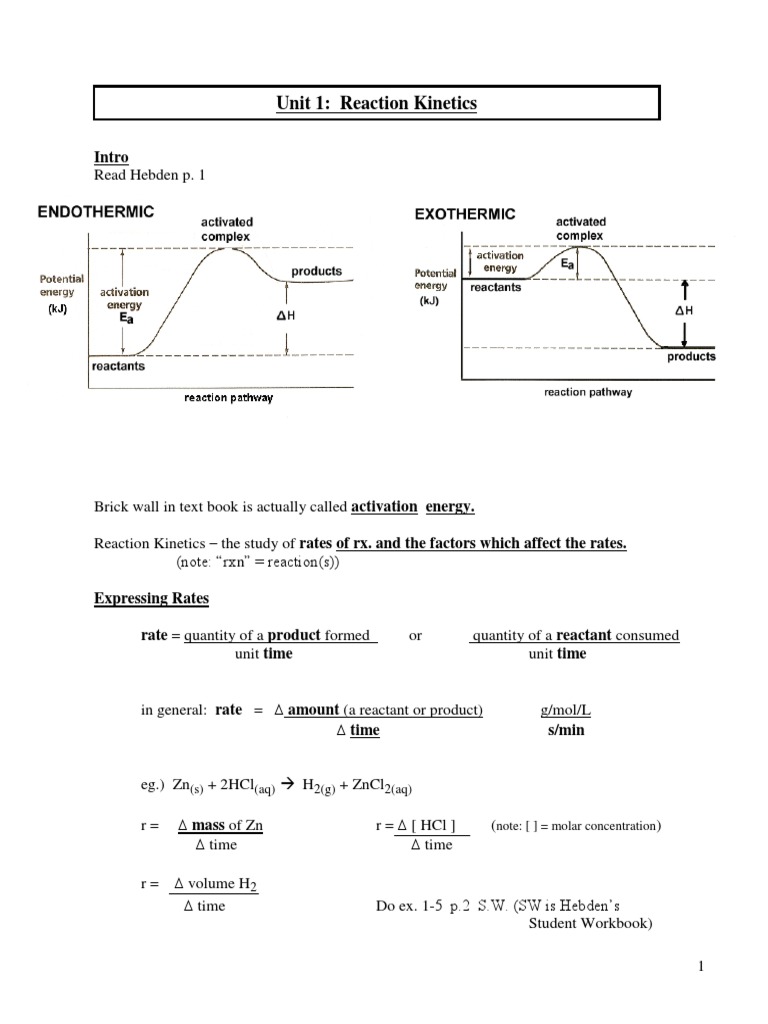 1 RXN Kinetics - Guided Unit Notes Key PDF | PDF | Reaction Rate ...