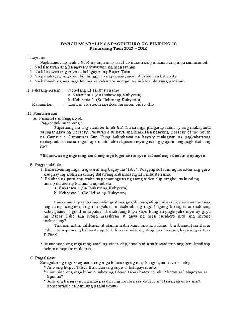 Banghay Aralin Sa Pagtuturo NG Filipino 10 | PDF