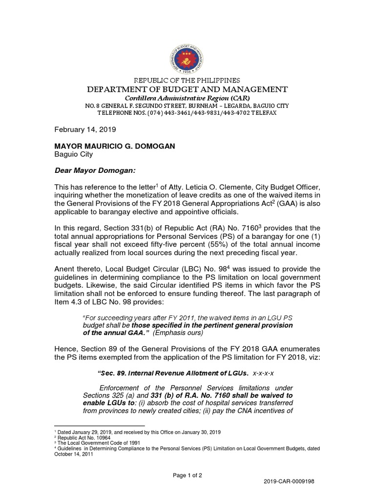 Monetization of Leave Credits for Barangays | PDF | Government | Justice