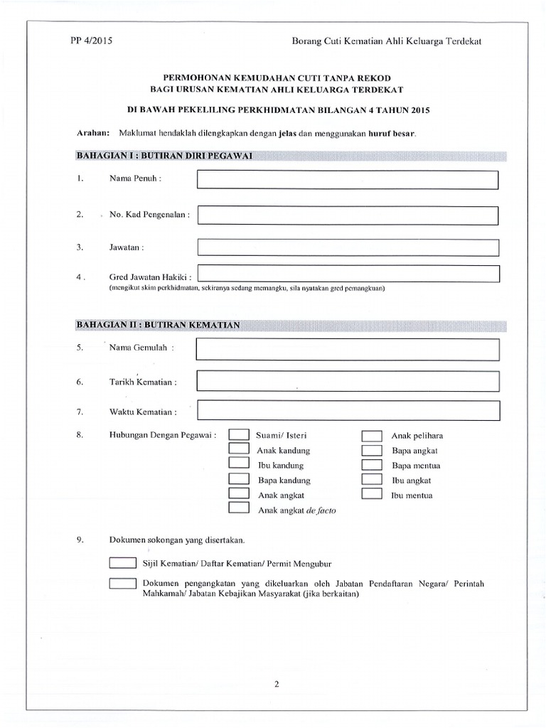 Borang CTR Kematian Ahli Keluarga Terdekat | PDF