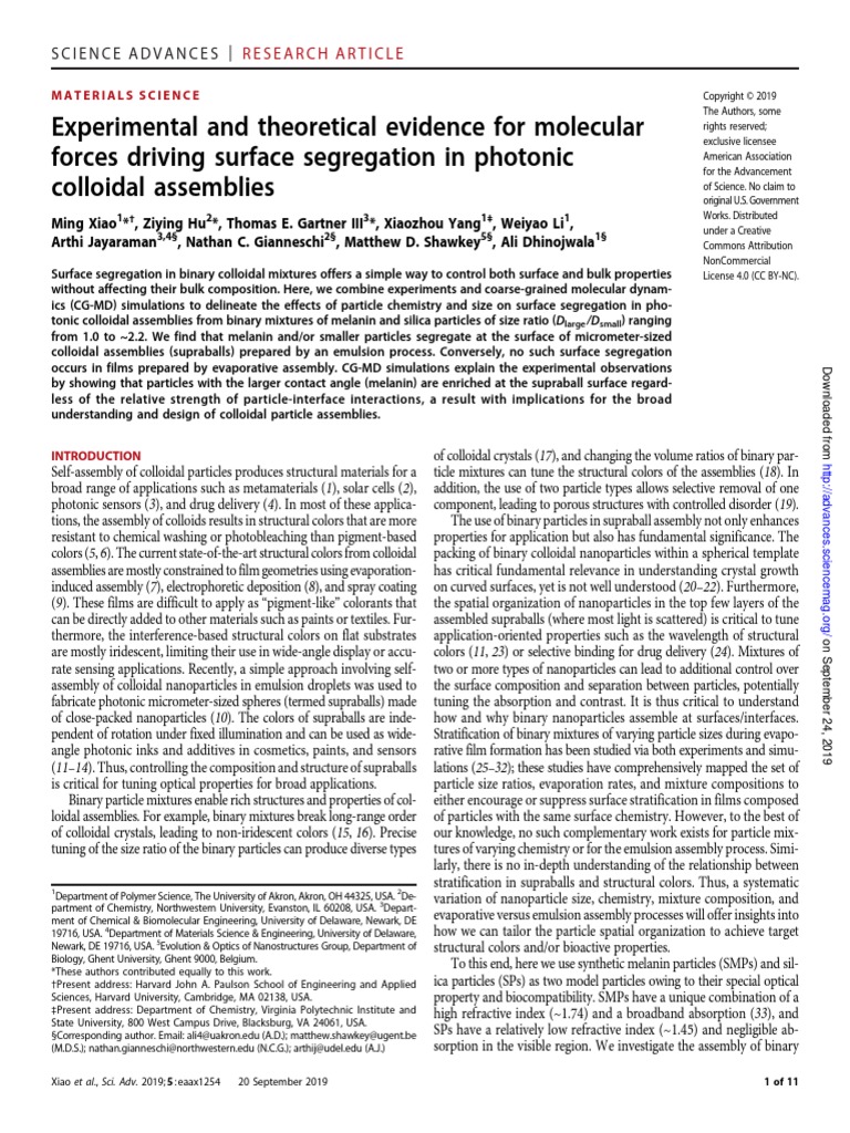 Experimental and Theoretical Evidence For Molecular Forces Driving ...