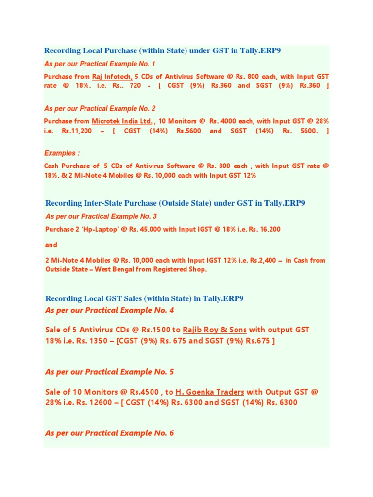 Recording Local Purchase (Within State) Under GST in Tally - ERP9 | PDF