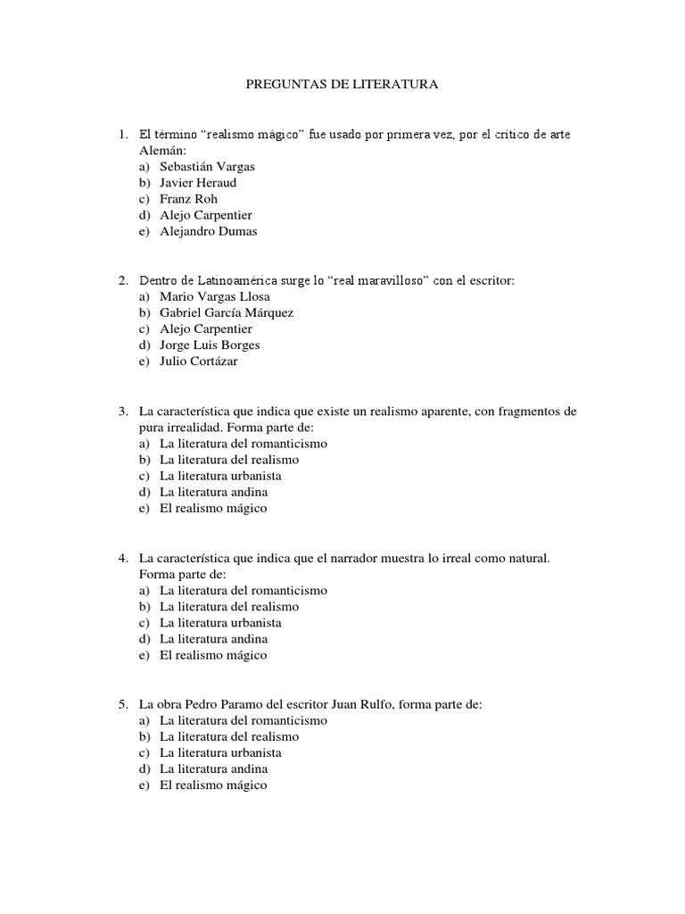 Preguntas de Literatura SE | PDF