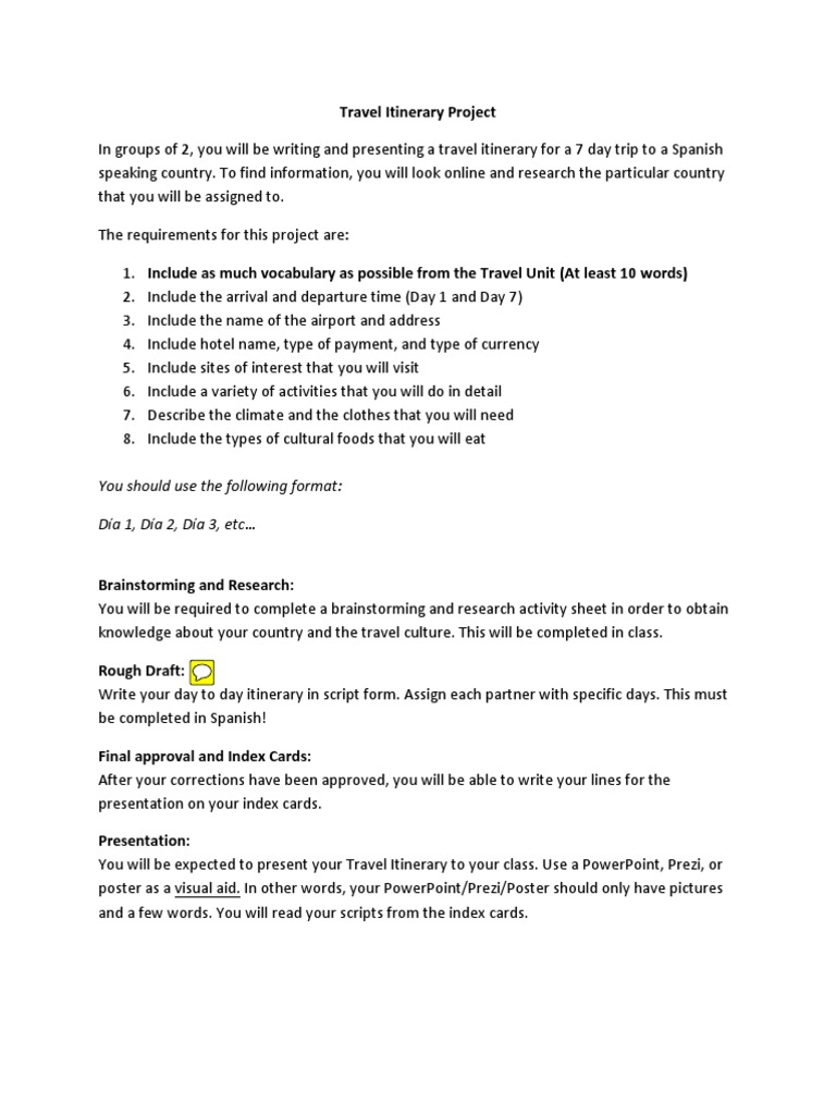 Travel Itinerary Project Spanish | PDF | Communication
