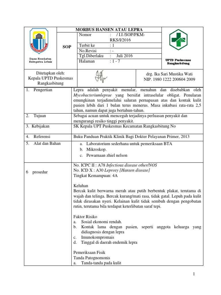 Sop Morbus Hansen Atau Lepra | PDF | Kesehatan Holistik | Sains ...