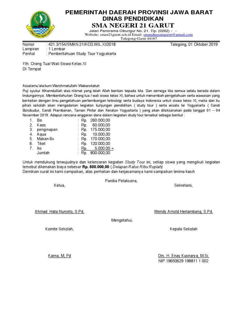 JADWAL KEGIATAN STUDY TOUR SMA NEGERI 21 GARUT KE YOGYAKARTA | PDF