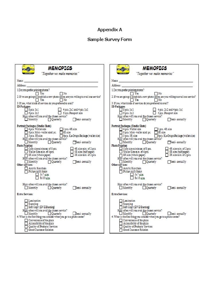 Appendix A Sample Survey Form | PDF