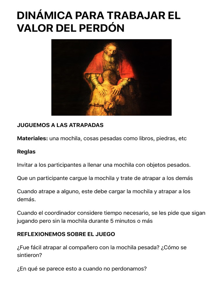 Formación Humana: Dinámica para Trabajar El Valor Del Perdón | PDF ...