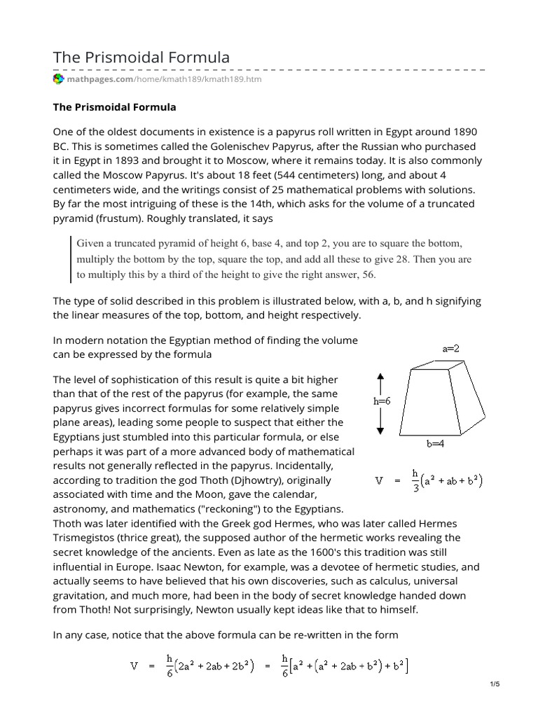 The Prismoidal Formula PDF | PDF | Polynomial | Integral