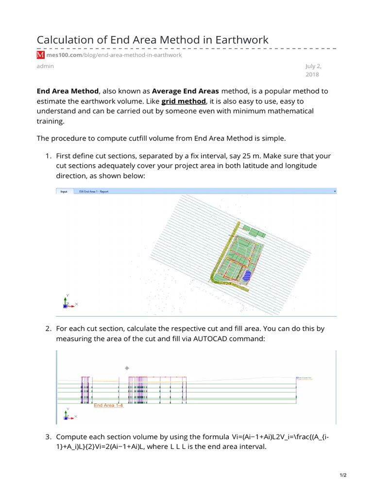 Calculation of End Area Method in Earthwork PDF | PDF | Teaching ...