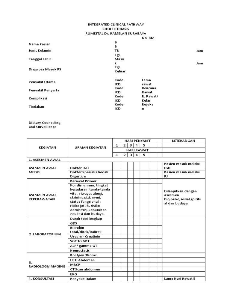Integrated Clinical Pathway Cholelithiasis | PDF