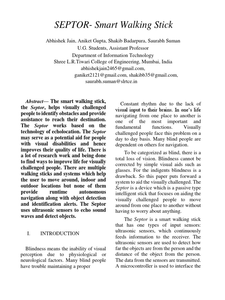 Abstract - The Smart Walking Stick | PDF | Visual Impairment | Ultrasound