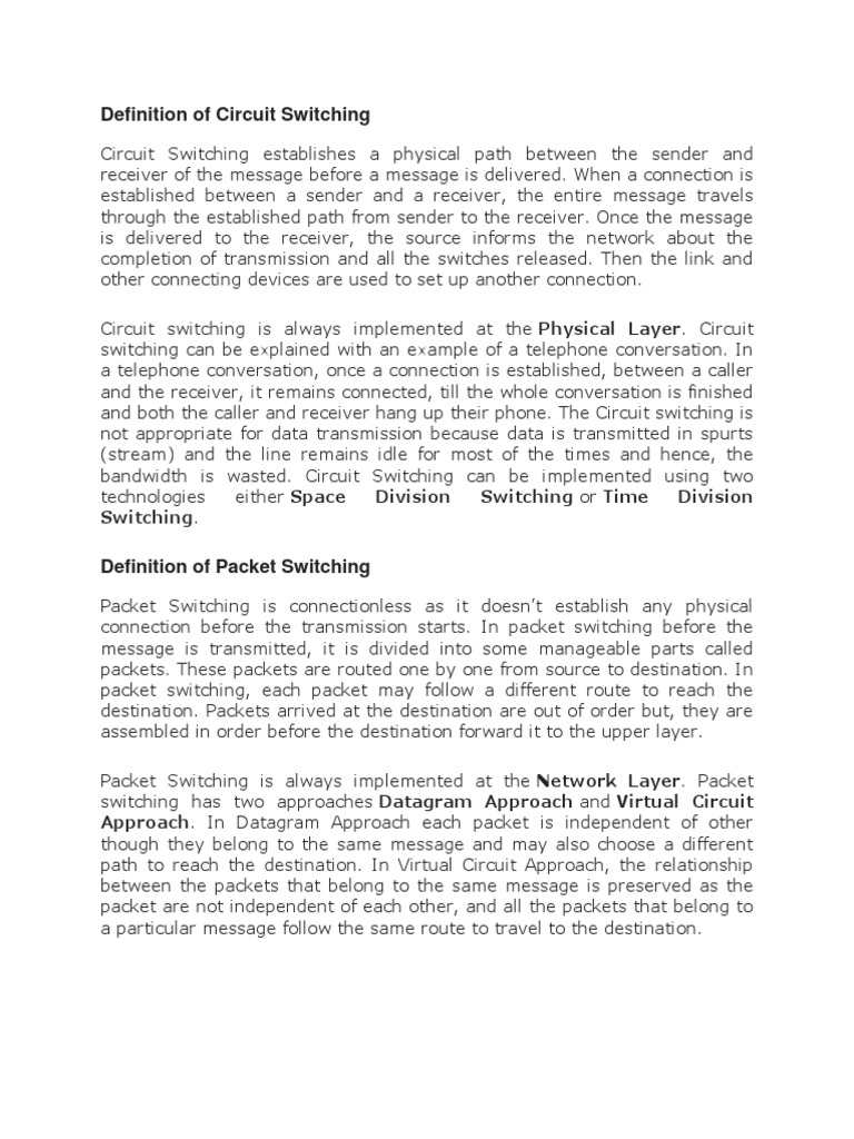 Definition of Circuit Switching: Division Switching or Time Division ...
