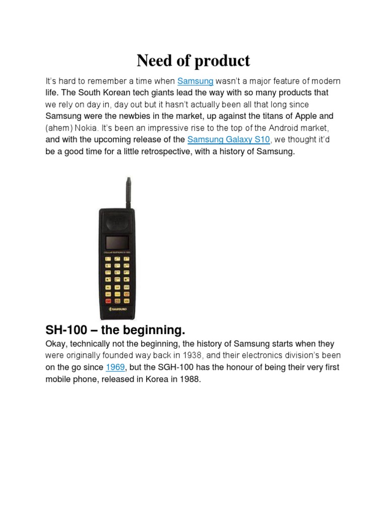 Need of Product: SH-100 - The Beginning | PDF | Samsung | Mobile Phones