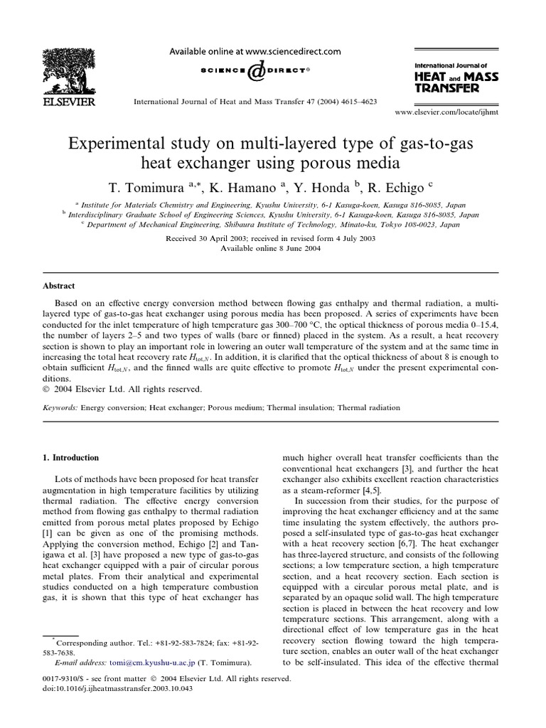 Experimental Study On Multi Layered Type Of Gas To Gas Heat Exchanger