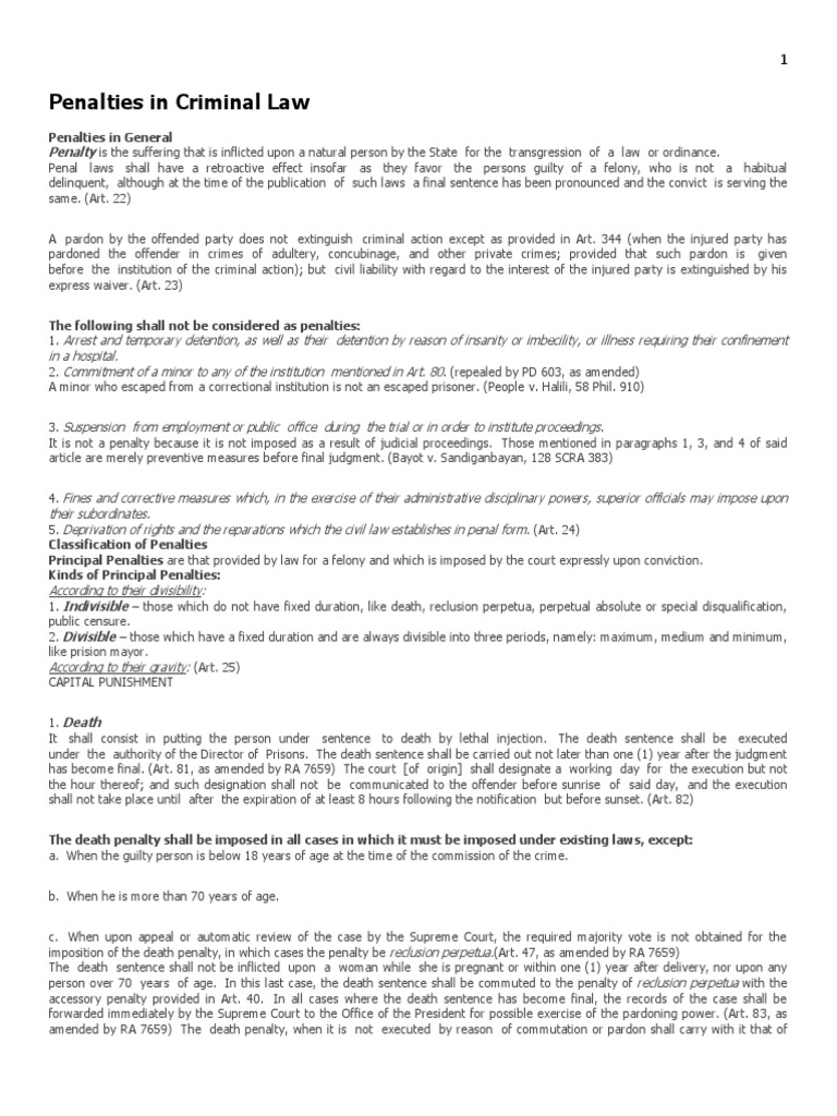 Penalties in Criminal Law: Penalty | PDF | Sentence (Law) | Pardon