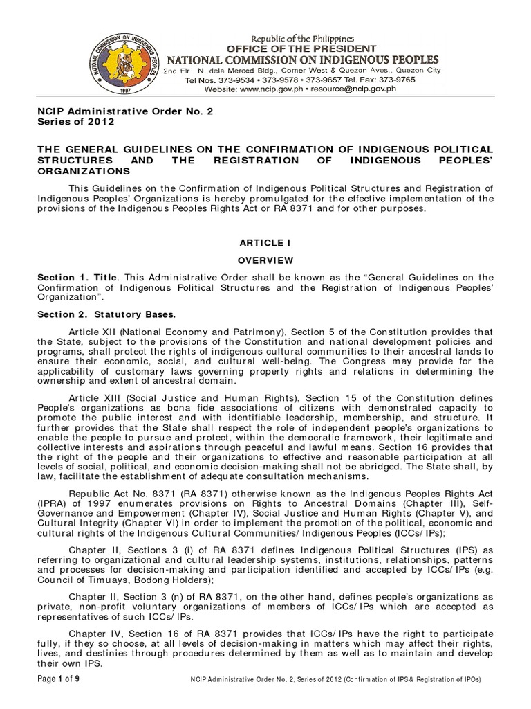 Ncip Ao No 2 S 2012 Ips | PDF | Governance | Virtue