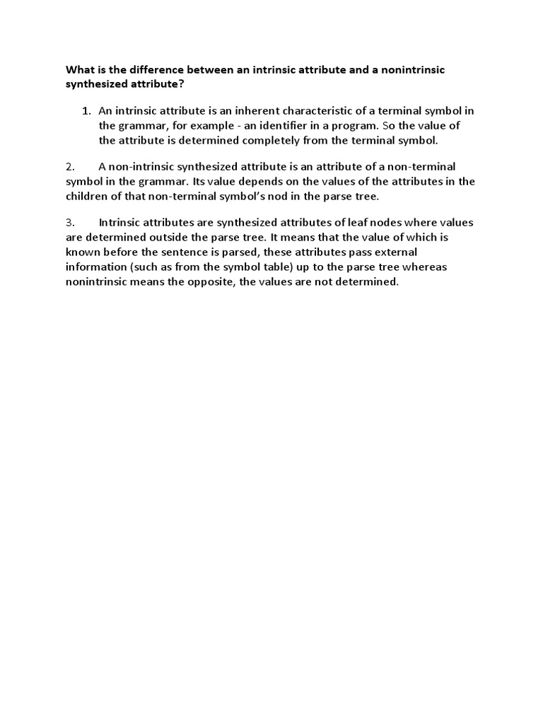 What Is The Difference Between An Intrinsic Attribute and A Nonintrinsic Synthesized Attribute | PDF