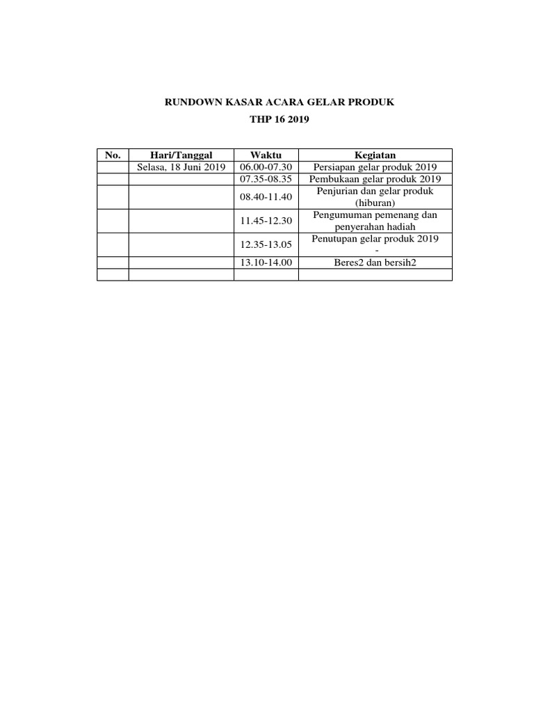 Rundown Kasar Acara Gelar Produk | PDF