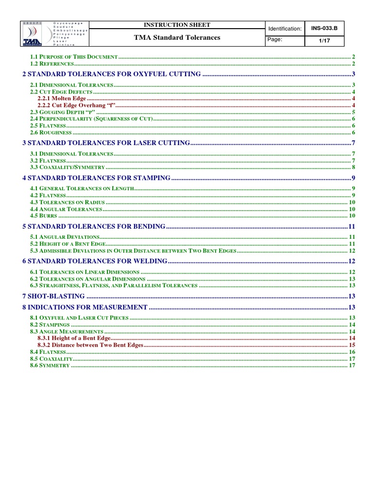 TMA Standard Tolerances Overview | PDF | Engineering Tolerance | Sheet ...