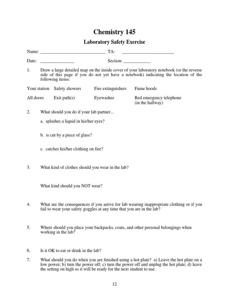 Chemistry 145: Laboratory Safety Exercise | PDF | Science & Mathematics ...